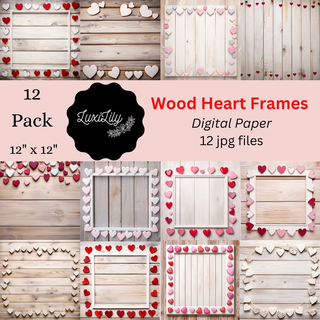 Wood Heart Frames Digital Papers Valentine Rustic Wood Digital Paper ...