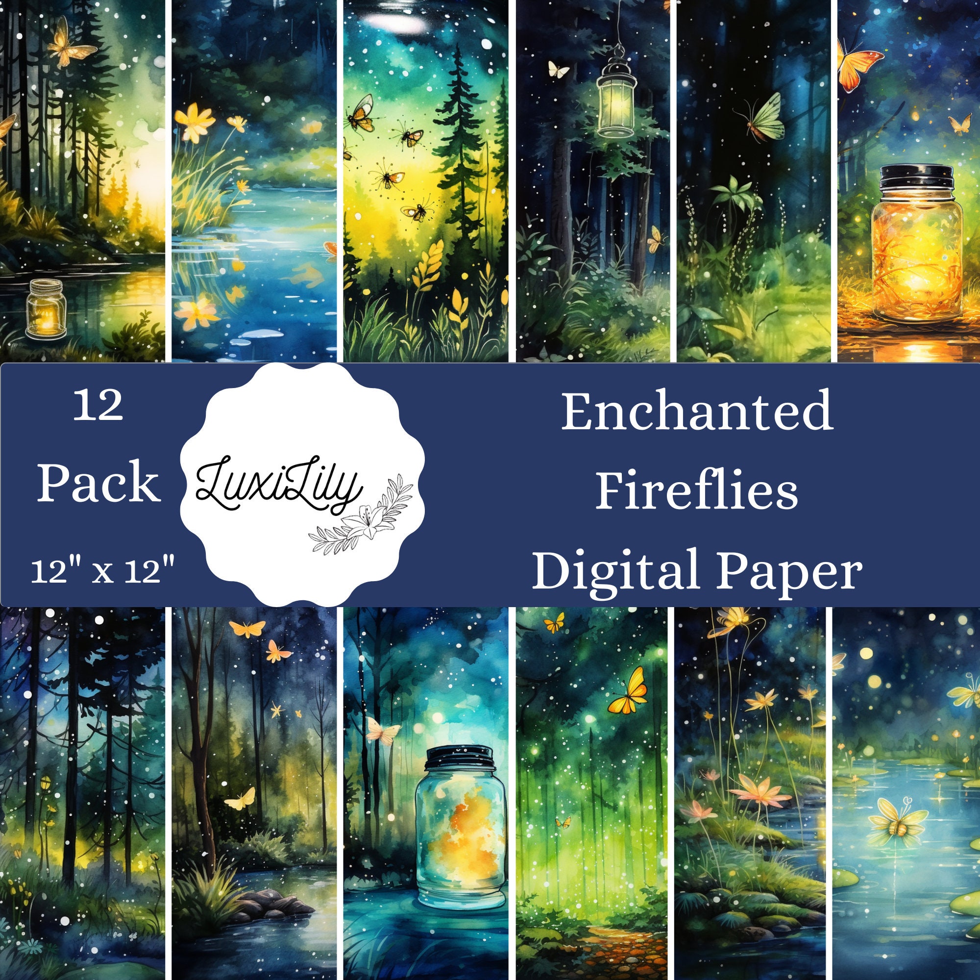 Enchanted Firefly Digital Paper Pack: Scrapbook & Junk Journal (12x12 ...