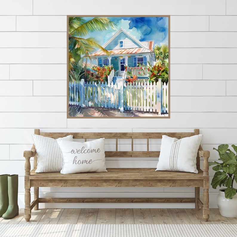 Key West Cottage Watercolor Art Print: Florida Keys Coastal Decor ...