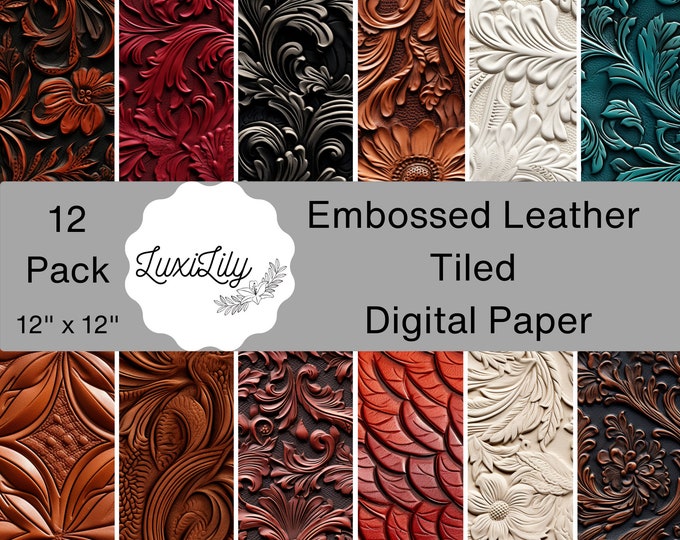 12 Embossed Leather Digital Paper, Leather Pattern, Western Leather ...