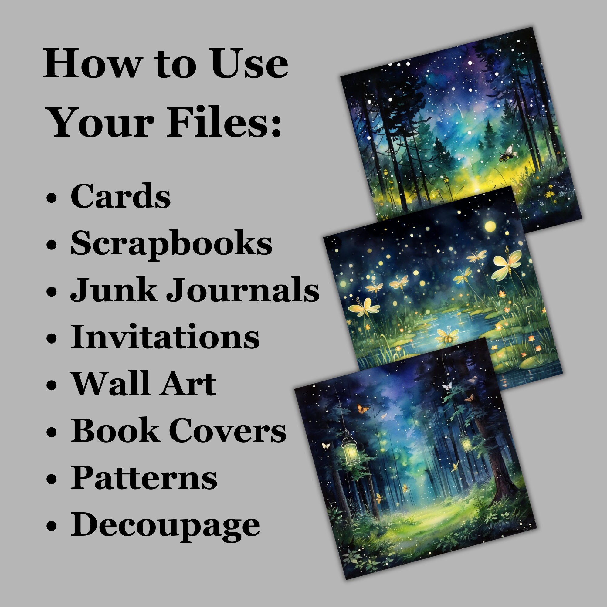 Fireflies Digital Paper Pack Firefly Scrapbooking Paper Junk Journal ...