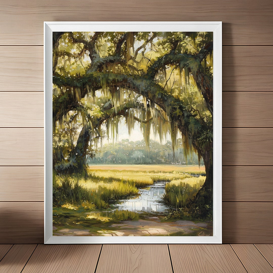 Southern Oak Trees Painting, Charleston Watercolor Art, Spanish Moss ...