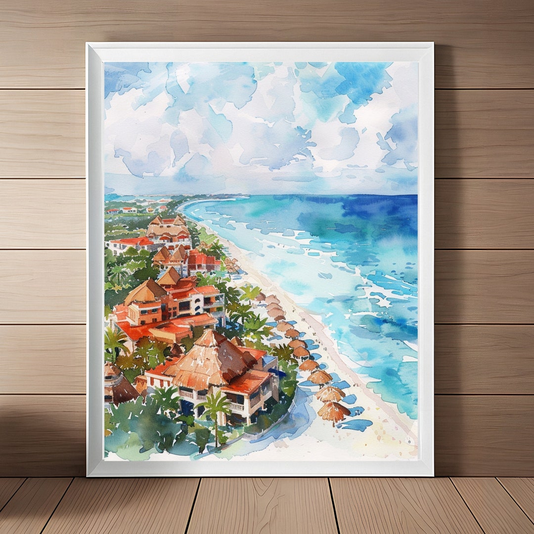 Cancun Painting Mayan Riviera Art Print, Coastal Watercolor Print ...
