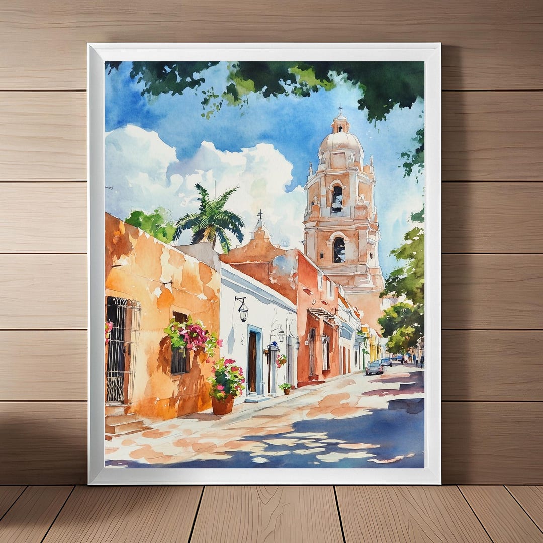 Merida Mexico Watercolor Print: Yucatan Streetscape Art, Mexican Decor ...