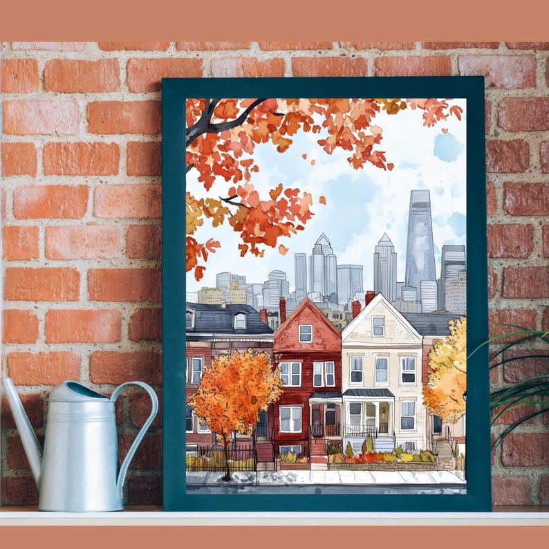 Philadelphia Fall Cityscape Art Print: Autumn Leaves Skyline (digital ...