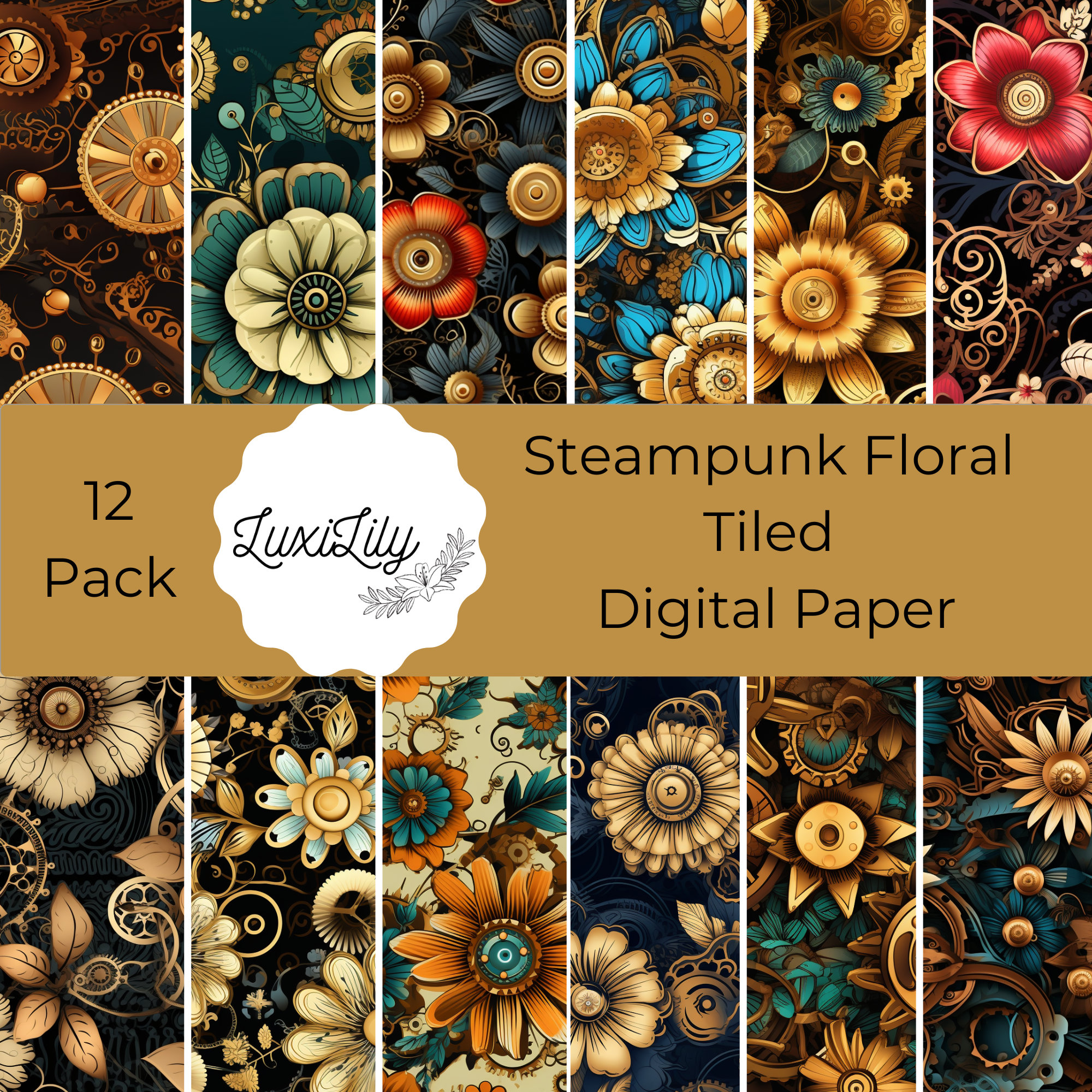 Steampunk Floral Digital Paper Steampunk Flowers Seamless - Etsy