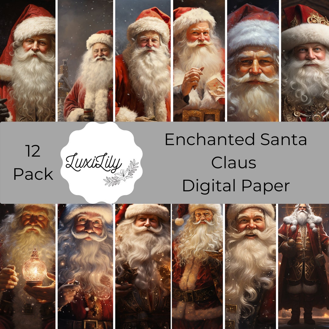 Printable Enchanted Santa Claus Digital Paper, Christmas Santa ...