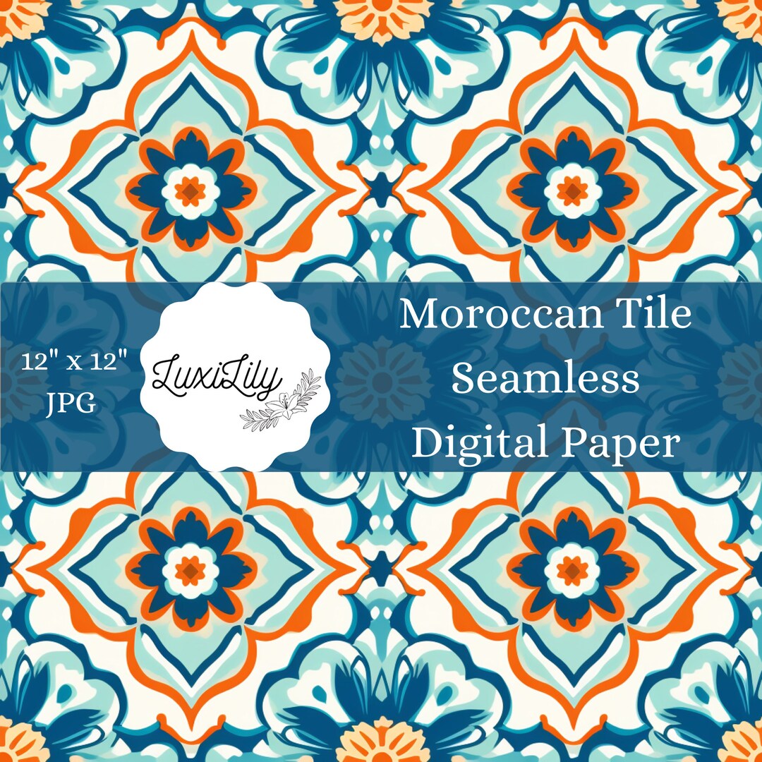 Moroccan Tile Digital Paper Arabesque Ethnic Tile Design Scrapbooking ...