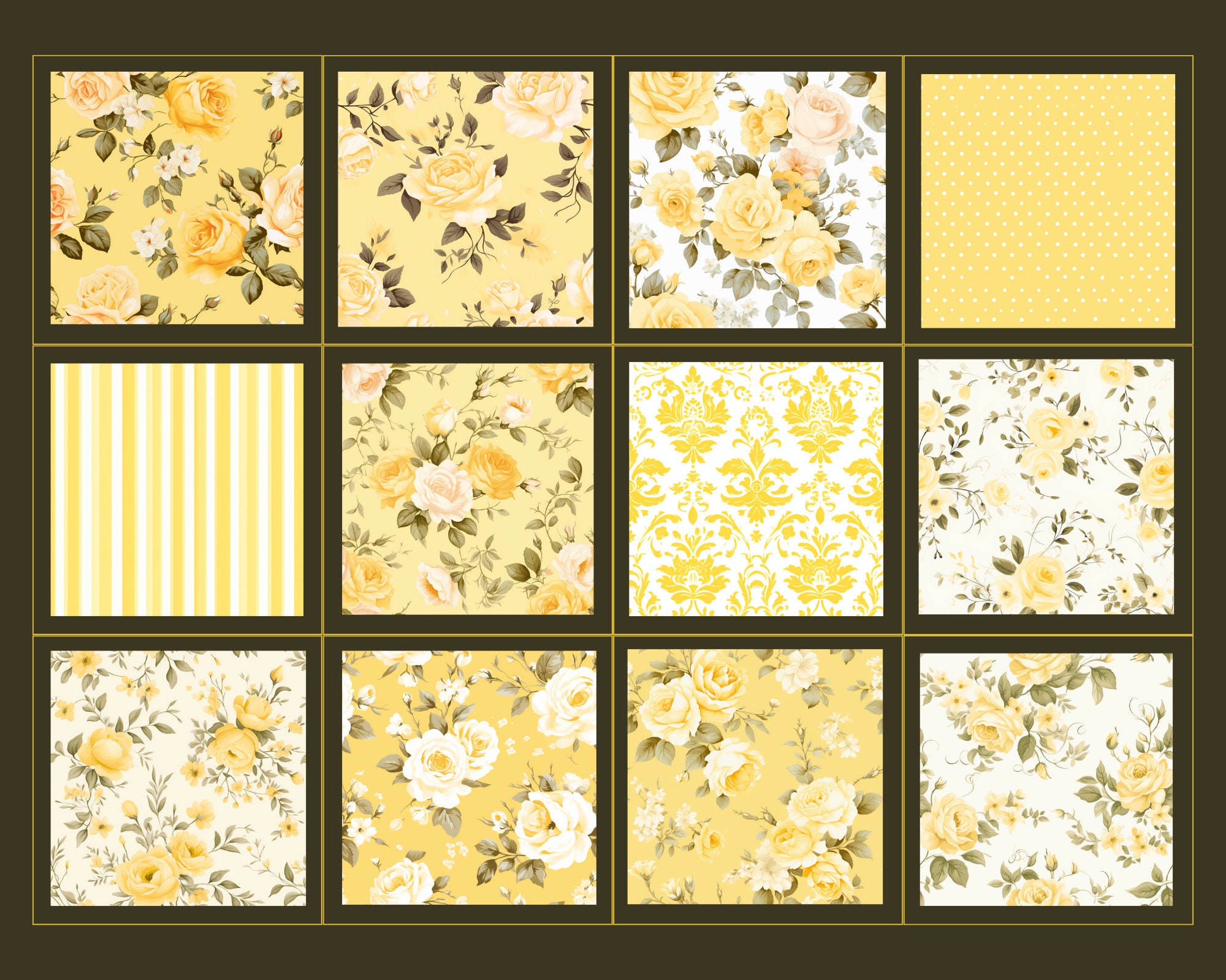 Yellow Roses Digital Papers, Floral Digital Paper Pack, Digital ...