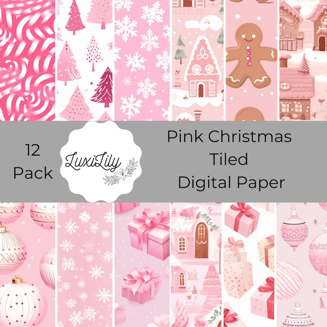 Pink Christmas Seamless Digital Paper, Pastel Christmas Ephemera ...