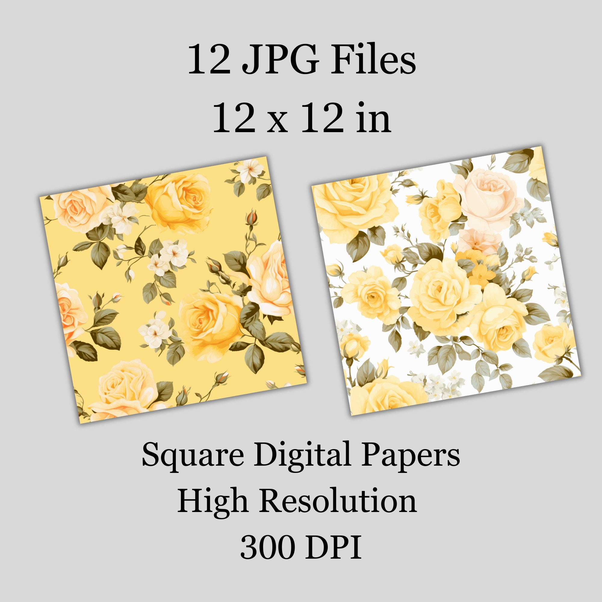Yellow Roses Digital Papers, Floral Digital Paper Pack, Digital ...