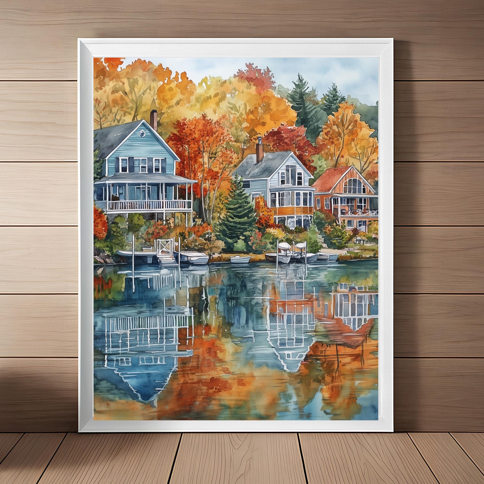 Lake Winnipesaukee Watercolor Art Print: New Hampshire Fall Landscape ...