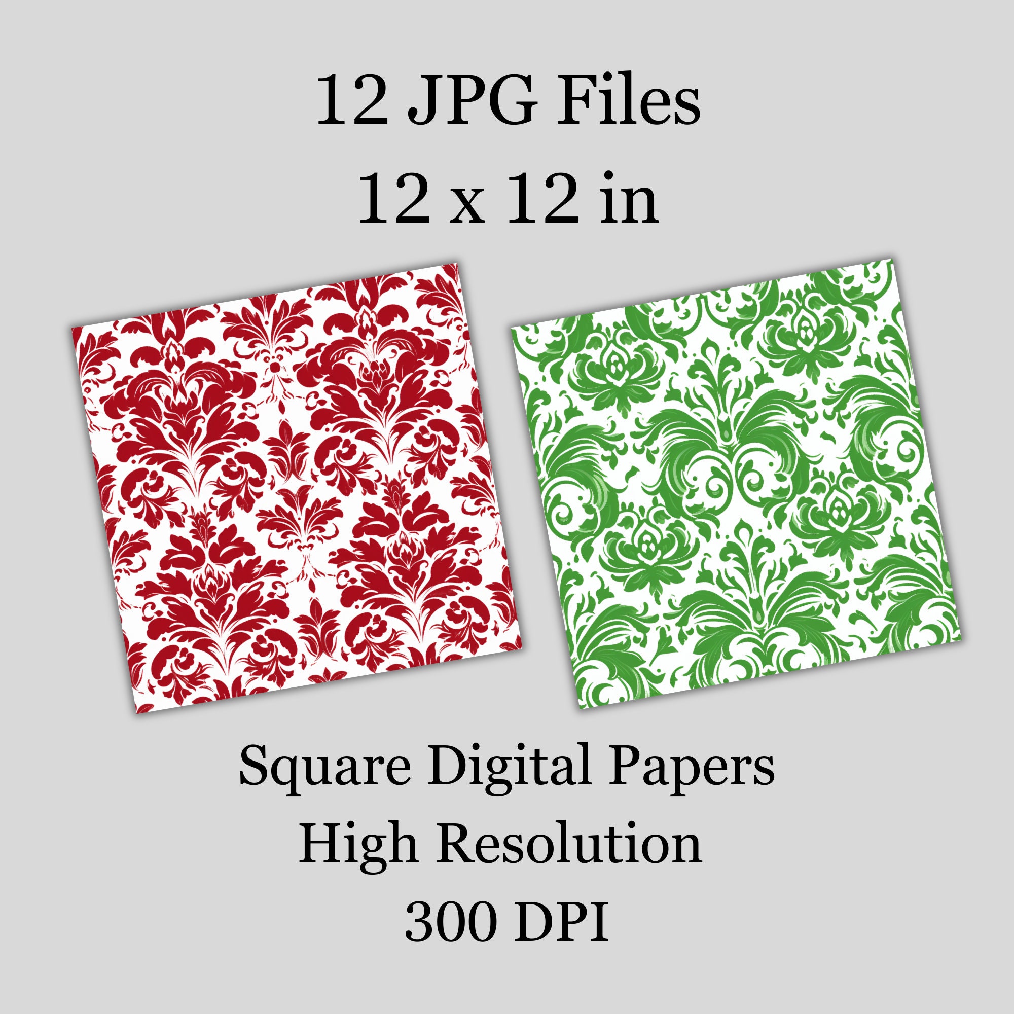 Christmas Damask Digital Paper, Christmas Red Green Damask Digital ...