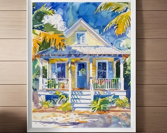 Key West Art Streetscape Painting, Florida Keys Wall Art, Florida Art ...