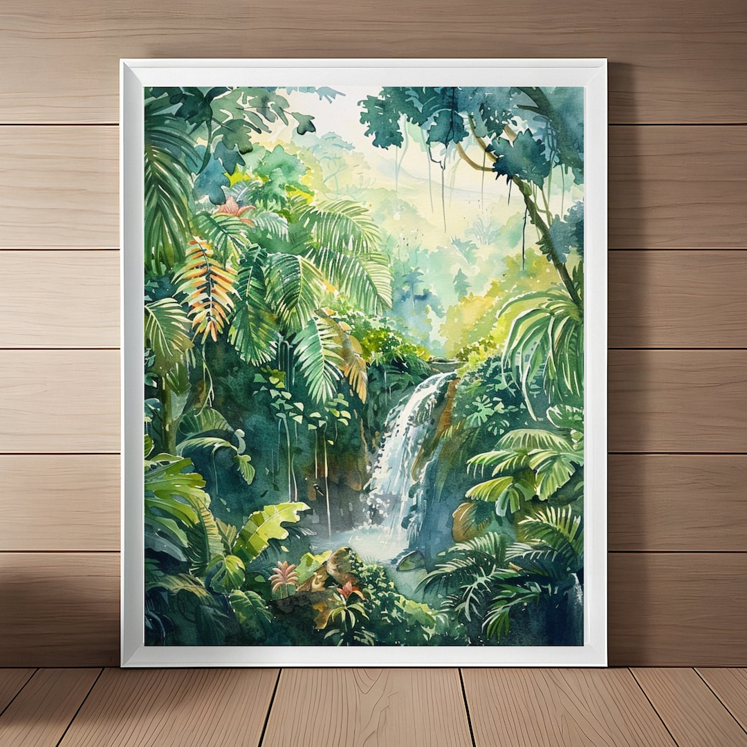 Costa Rica Art Print, Lush Rainforest Watercolor Painting, Tropical ...