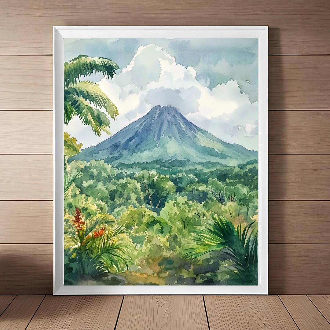 Arenal Volcano Watercolor Print: Costa Rica Travel Poster (digital ...