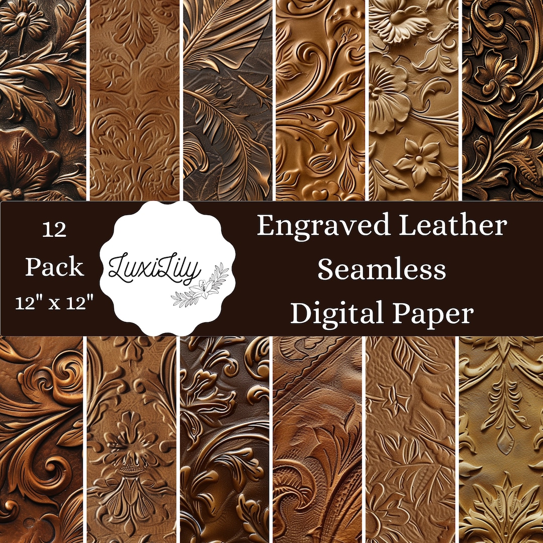 Embossed Western Leather Digital Paper: Floral Damask Textures (digital ...
