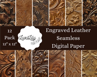 Engraved Leather Digital Paper Seamless Design Commercial Use Floral ...