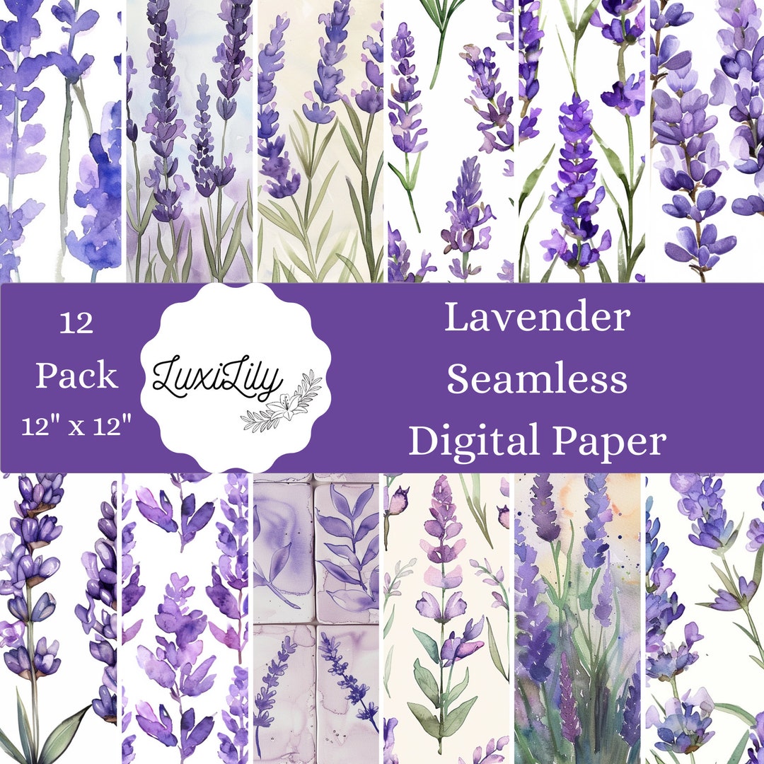 Watercolor Lavender Seamless Digital Paper, Purple Floral Scrapbooking ...