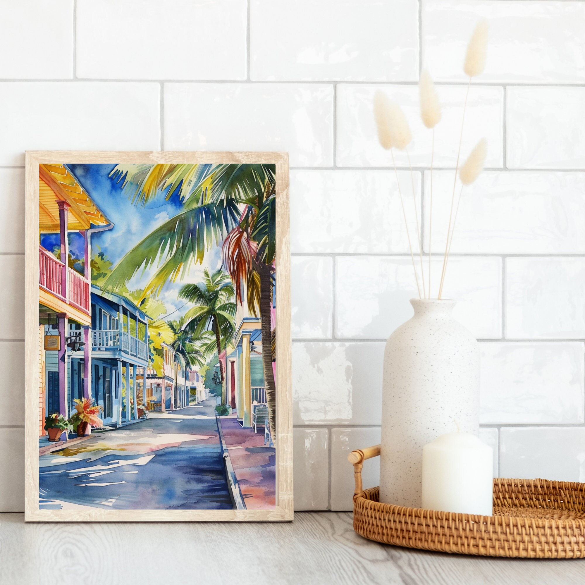 Key West Watercolor Art Print: Florida Keys Streetscape (digital ...