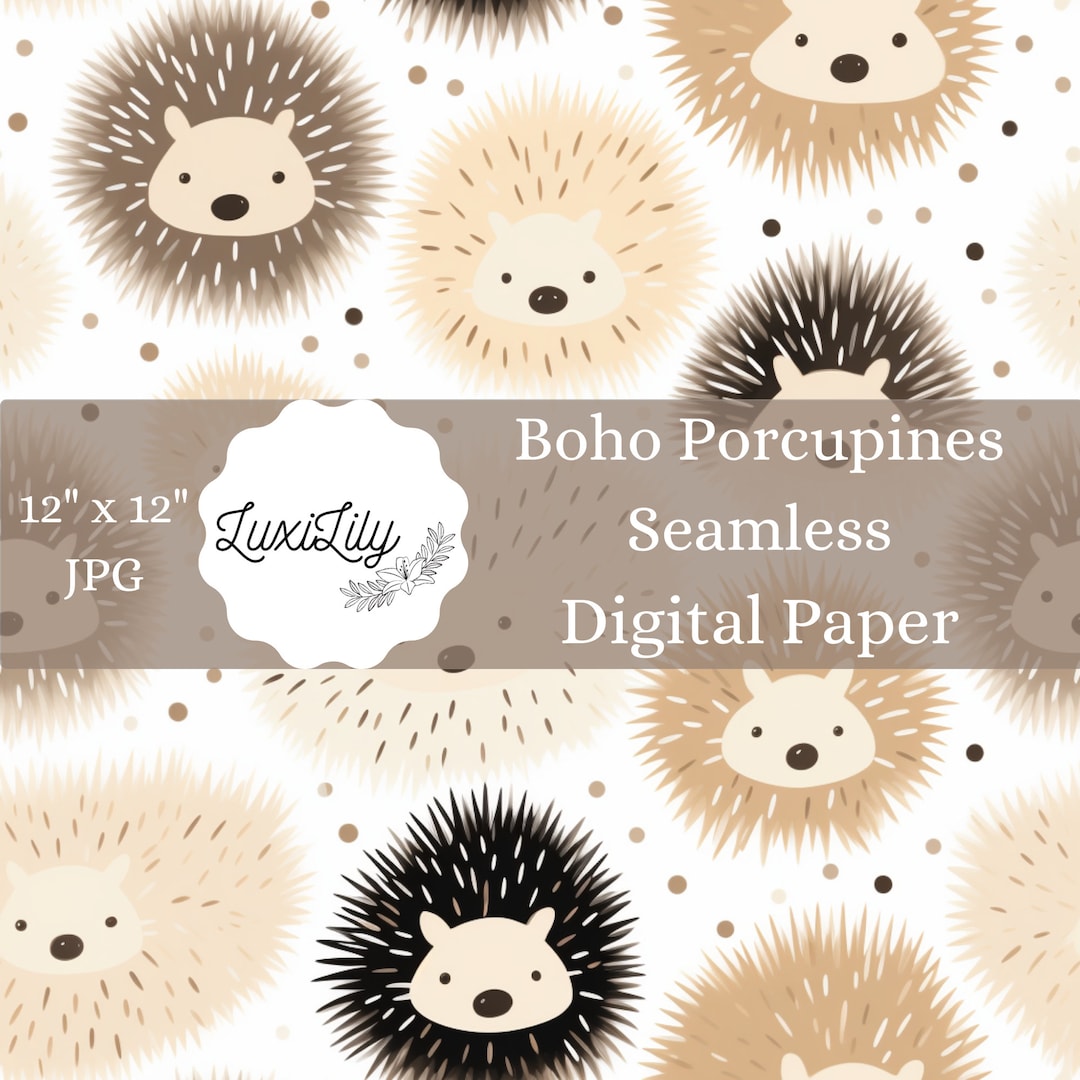 Boho Porcupine Digital Paper: Beige Nursery Pattern (digital Download ...