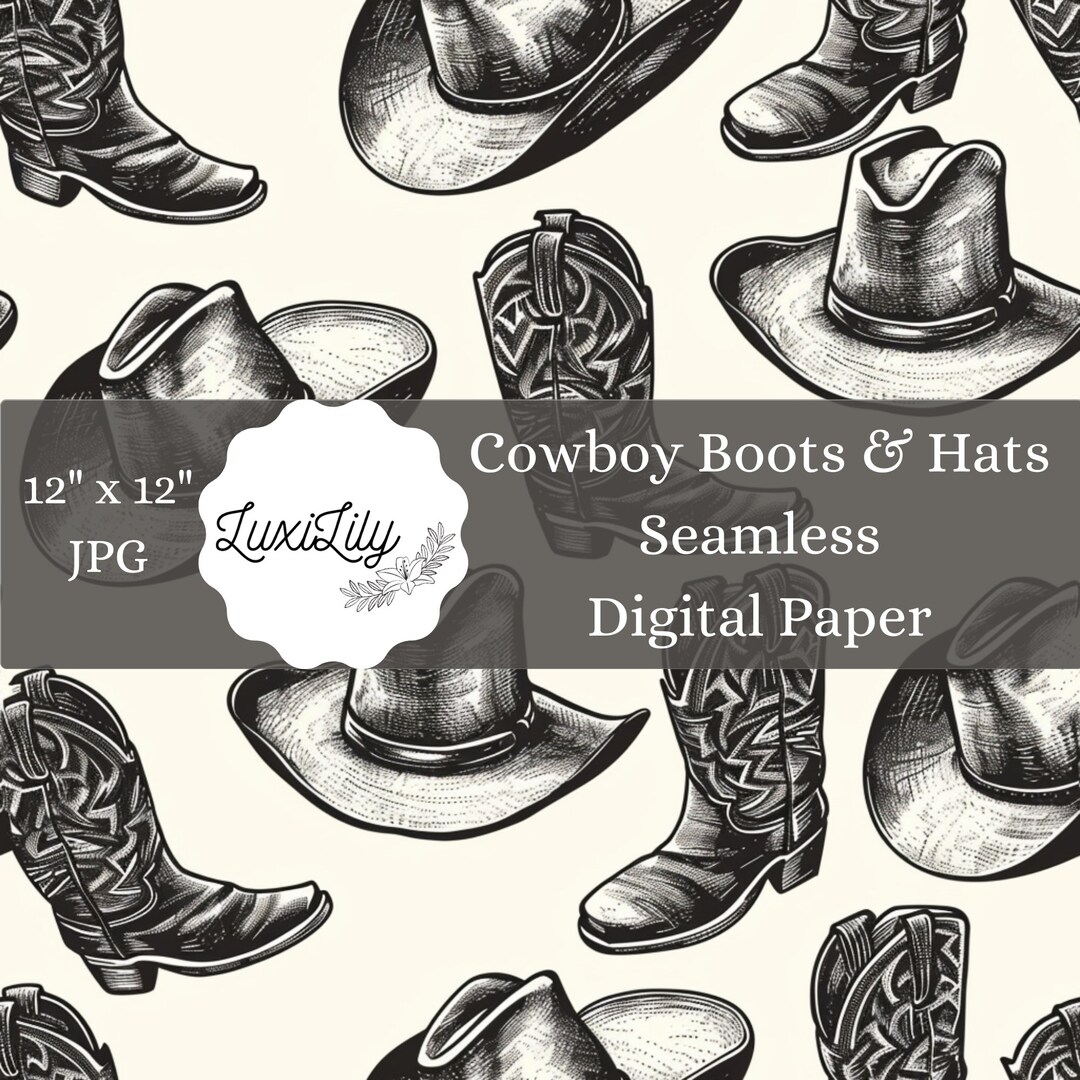 Cowboy Boots and Hats Digital Paper Country Seamless Pattern Texture ...