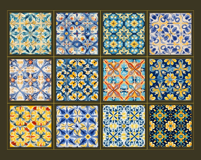 Majolica Italian Tile Digital Paper, Seamless Tiles Scrapbook Pages ...