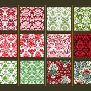 Christmas Damask Digital Paper, Christmas Red Green Damask Digital ...