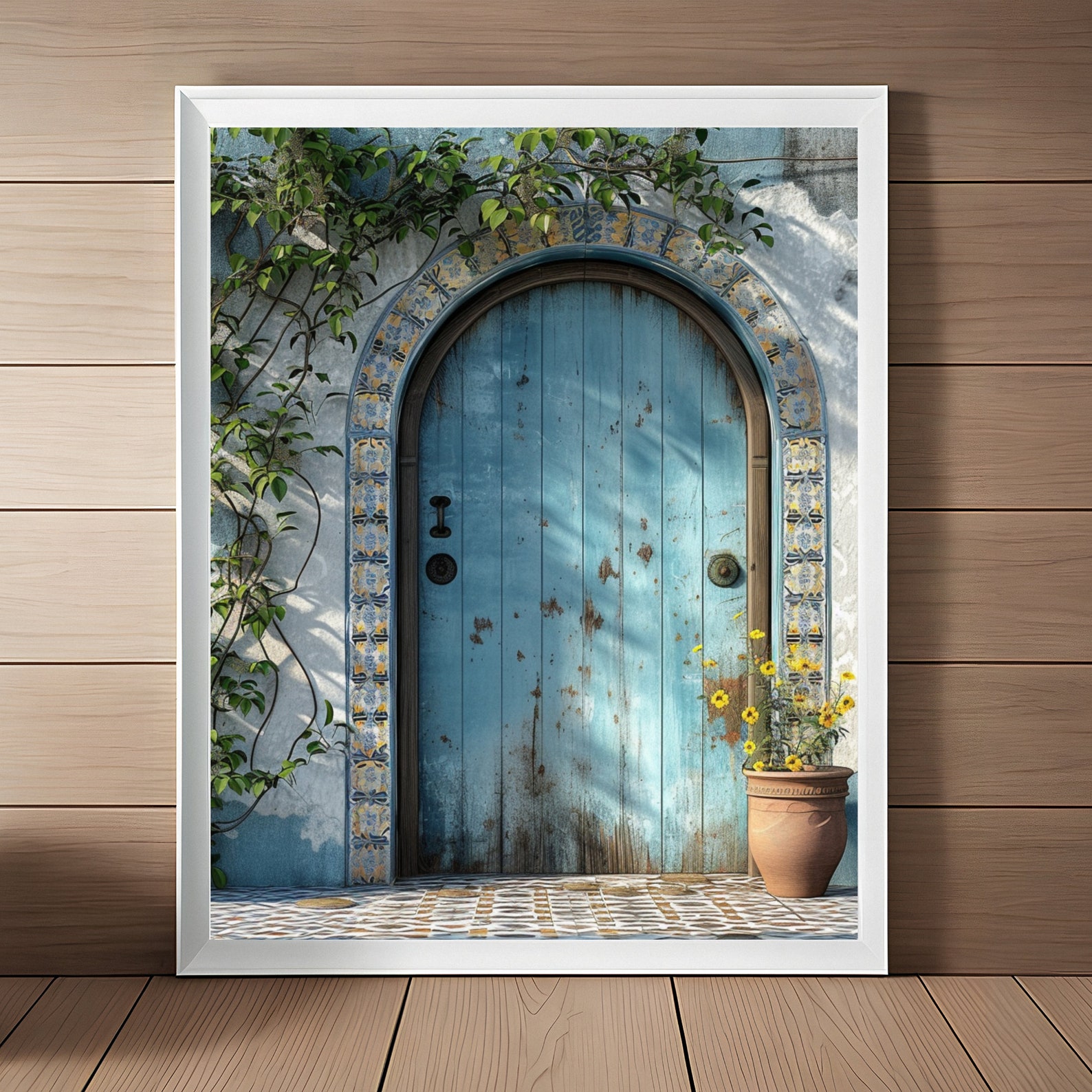 Italian Blue Door Art Print: Mediterranean Mosaic Tile (digital ...