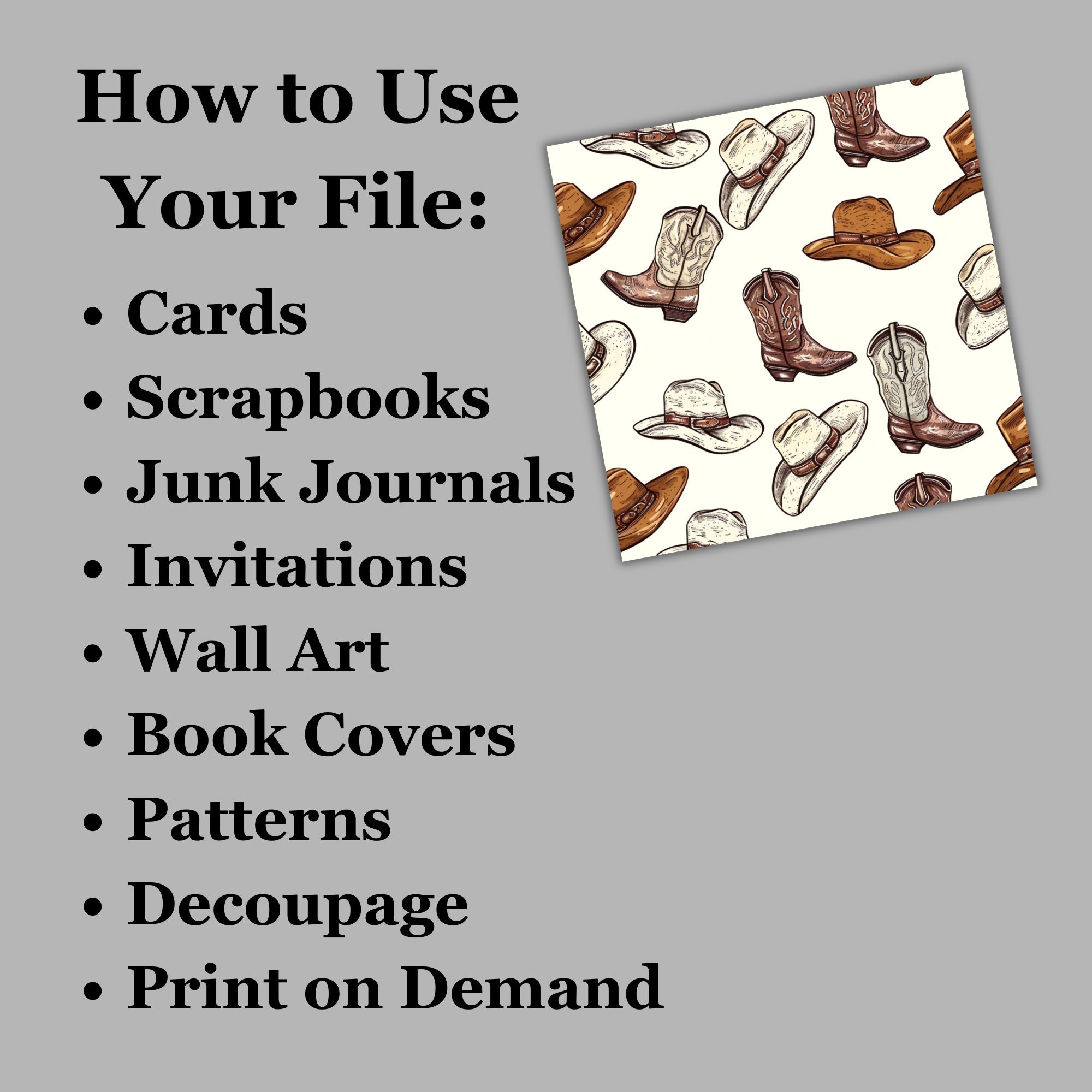 Cowboy Boots and Hats Digital Paper: Western Seamless Pattern (digital ...