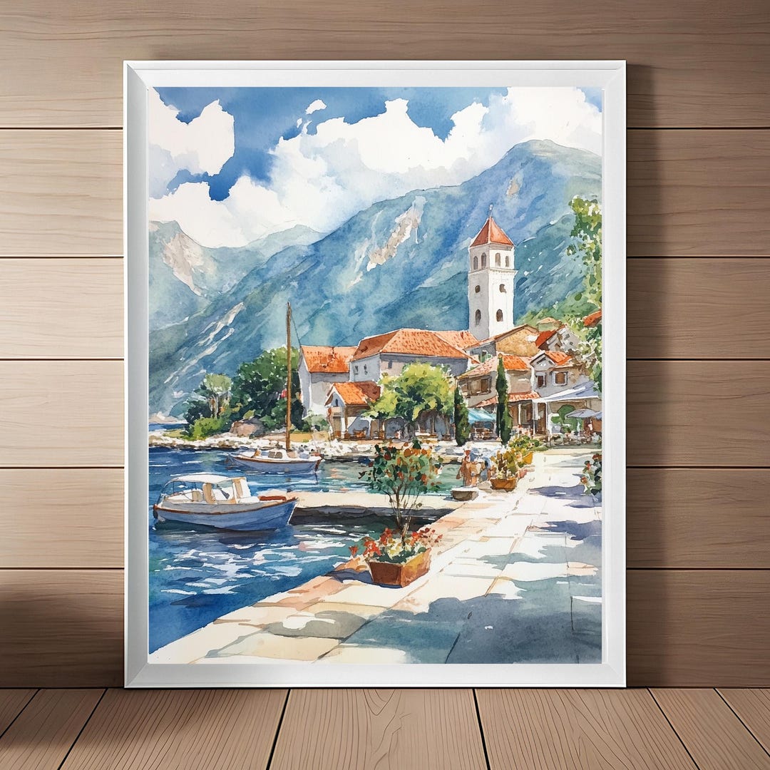 Montenegro Art, the Balkans, Coastal Watercolor Painting, Adriatic Sea ...