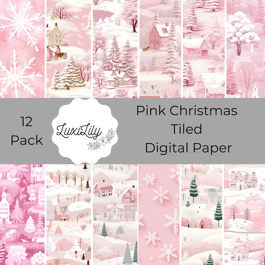 Seamless Pink Christmas Digital Paper, Pastel Christmas Ephemera ...