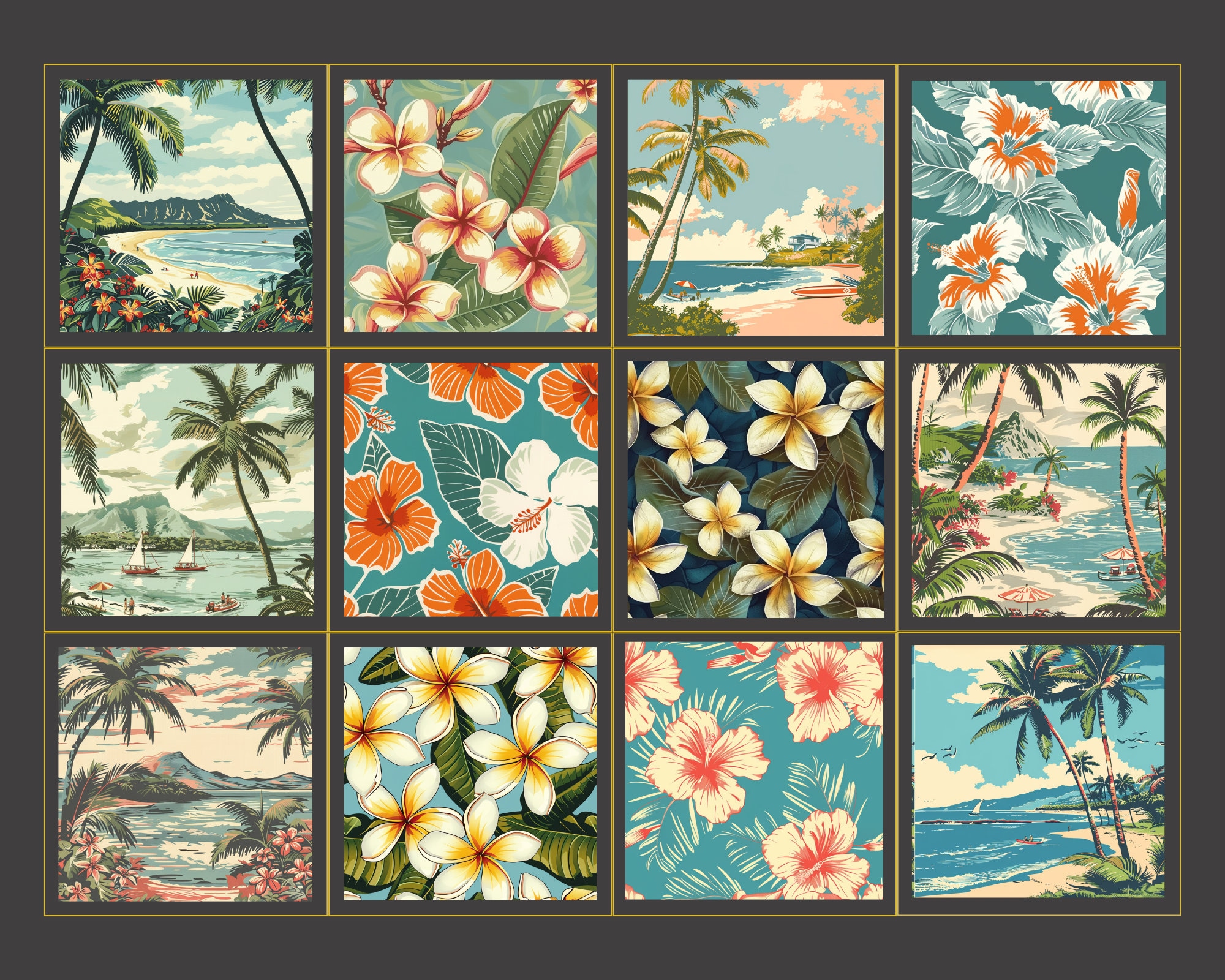 Vintage Hawaii Digital Papers, Retro Tropical Paper Pack, Scrapbooking ...