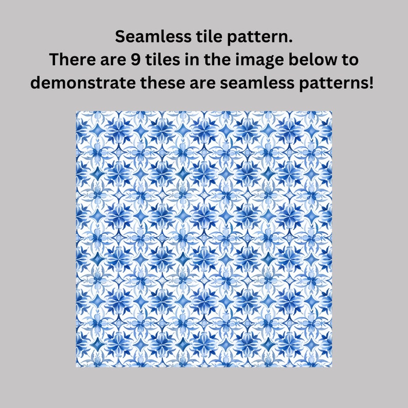 Blue Italian Tile Digital Paper: Watercolor Mediterranean Pattern ...