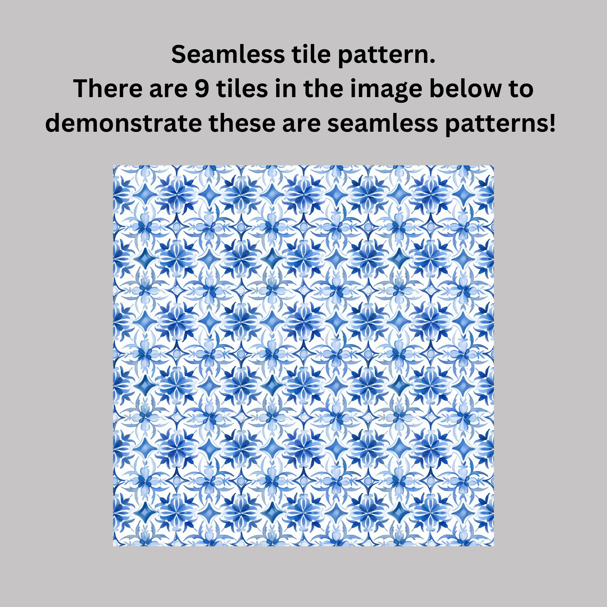 Blue Italian Tile Digital Paper Watercolor Mediterranean Seamless Tiles ...