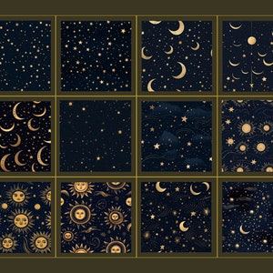 Celestial Starry Night Digital Paper Pack, Seamless Navy Textures and ...