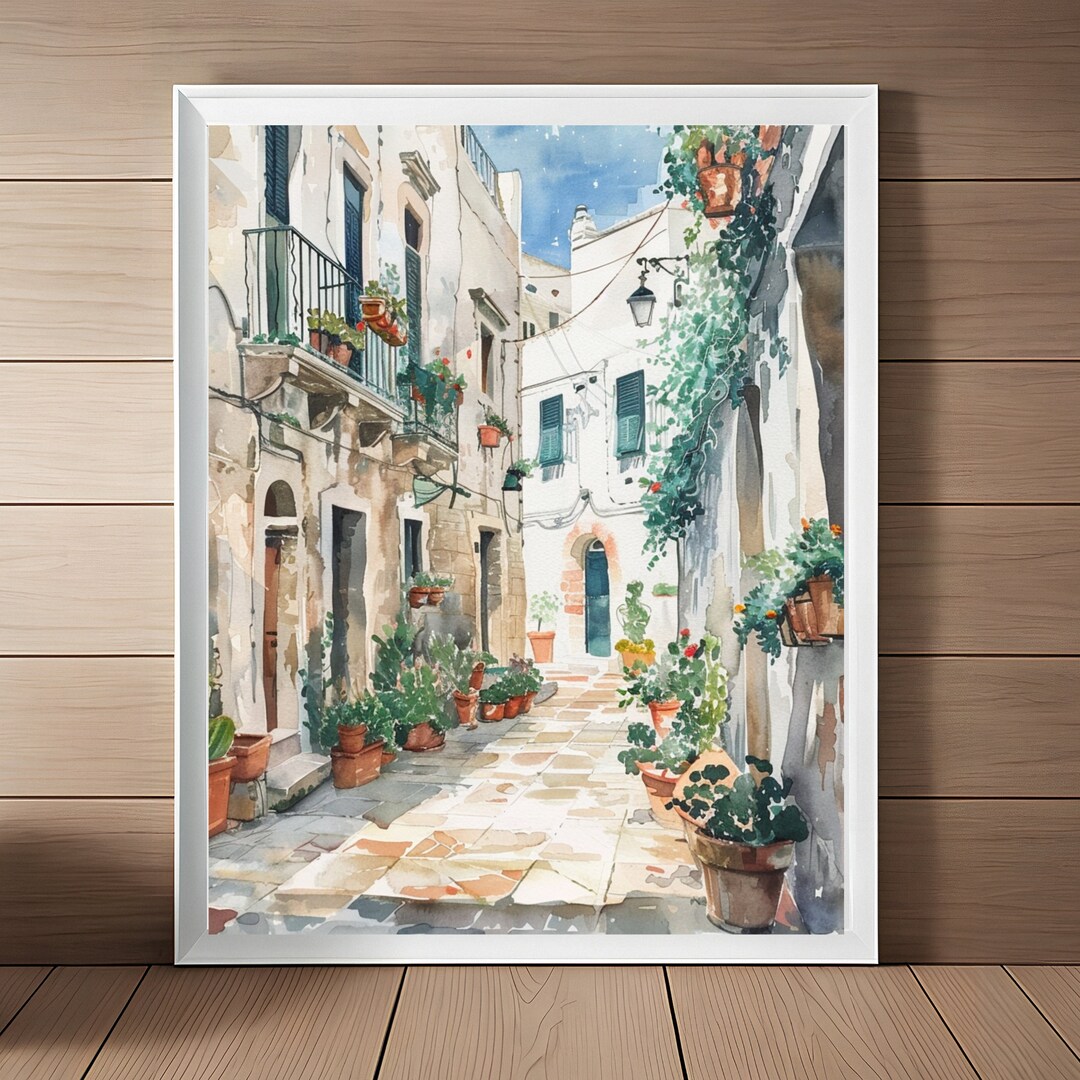 Puglia Art Print, Italy Streetscape Watercolor Painting, Italian ...