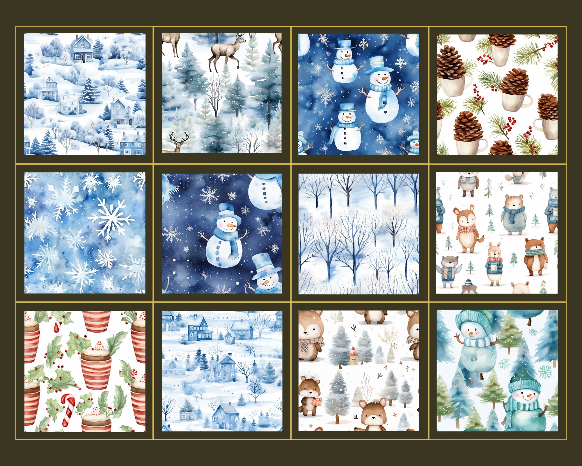 Seamless Watercolor Winter Digital Paper Pack, Christmas Festive ...