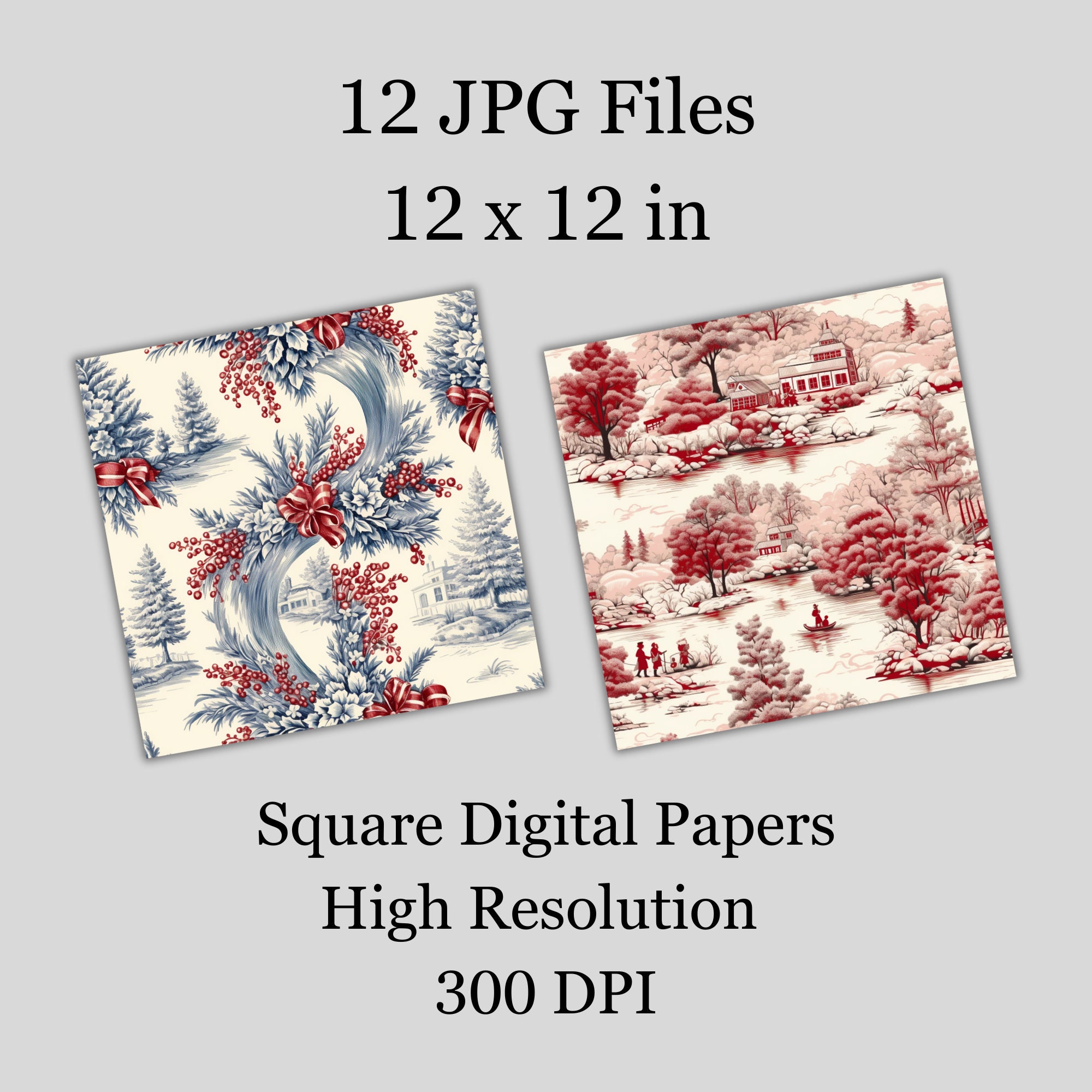 Seamless Christmas Toile Digital Paper Pack, Vintage Holiday Designs ...