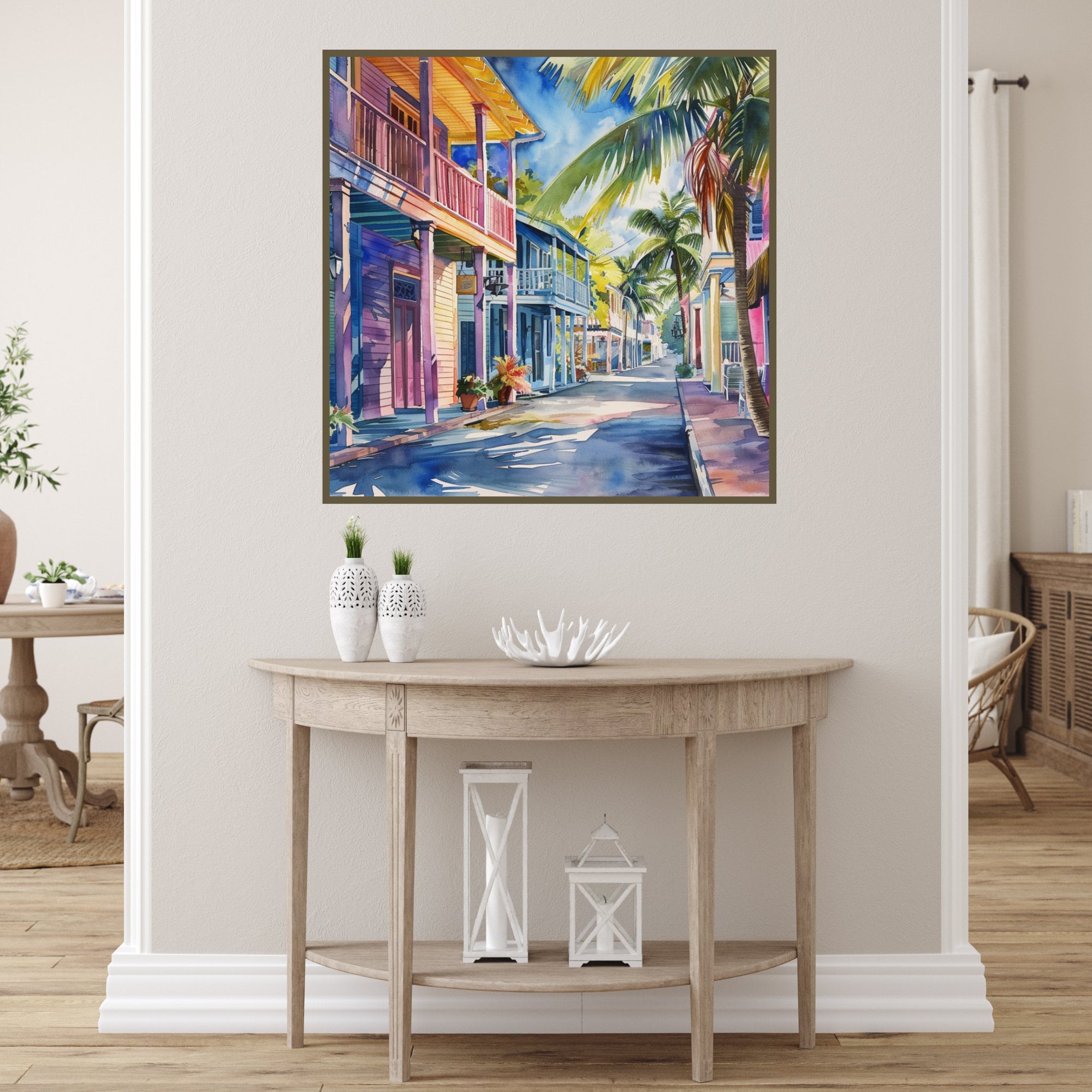 Key West Watercolor Art Print: Florida Keys Streetscape (digital ...