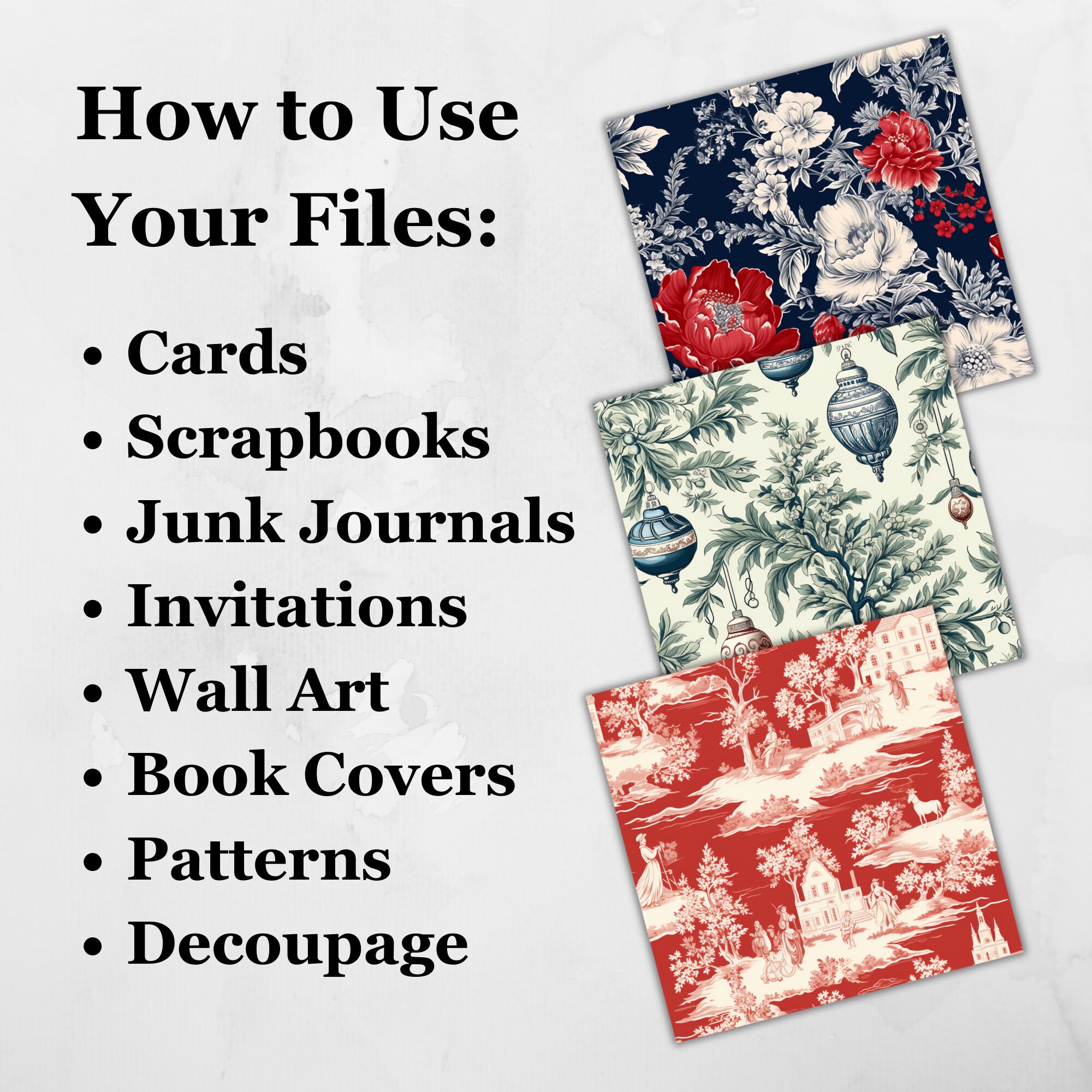 Seamless Christmas Toile Digital Paper Pack, Vintage Holiday Designs ...