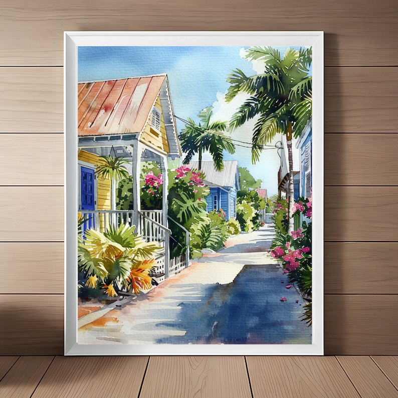 Key West Painting, Florida Keys Streetscape Watercolor Art Print ...