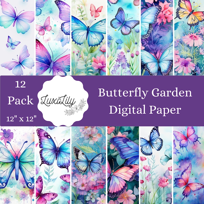 Watercolor Butterfly Digital Paper Pack Butterflies Scrapbook Paper ...