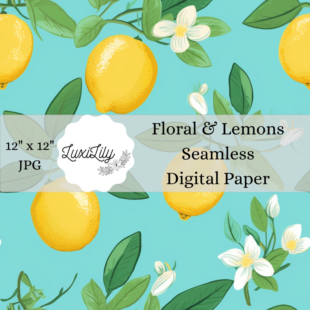 Floral Lemons Digital Paper, Citrus Digital Paper, Lemon Pattern ...