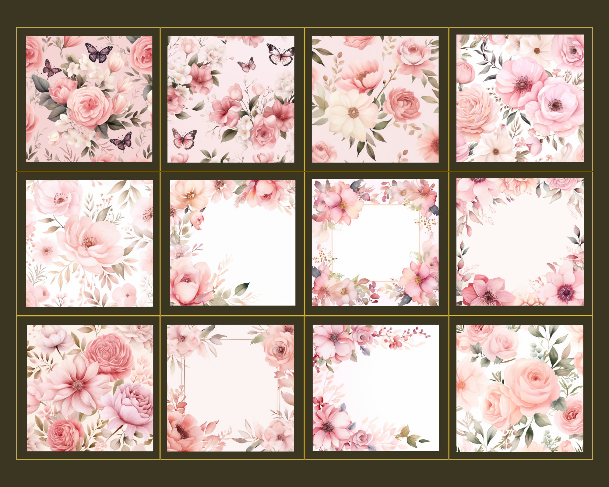 Blush Floral Watercolor Digital Paper: Spring Wedding Scrapbook ...