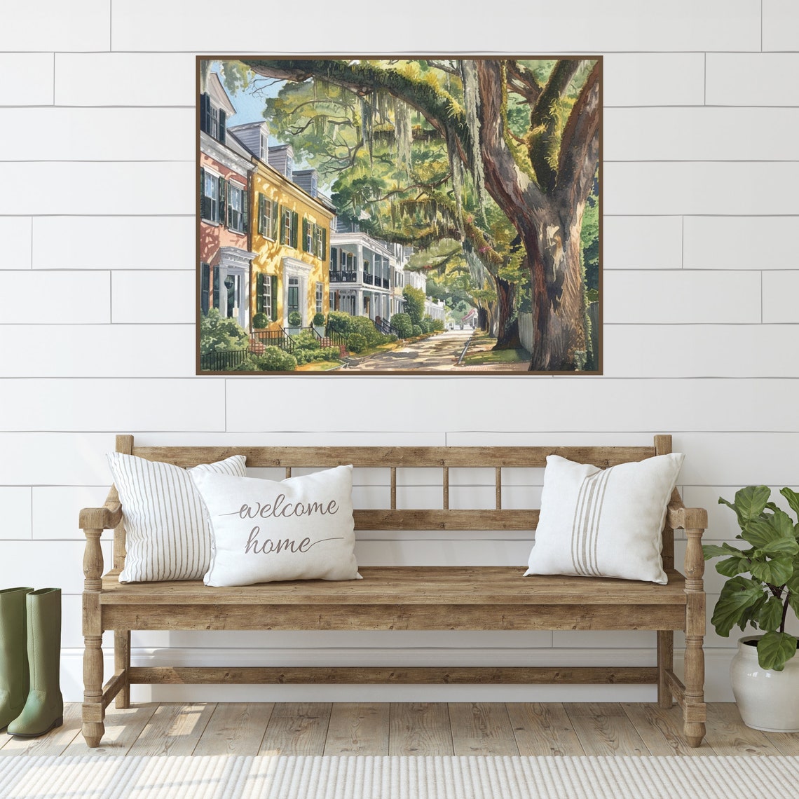 Colonial Charleston Homes Watercolor Art, Oak Trees With Spanish Moss ...