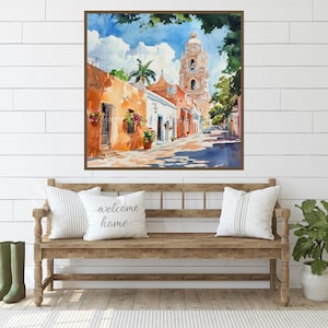 Merida Mexico Watercolor Print: Yucatan Streetscape Art, Mexican Decor ...