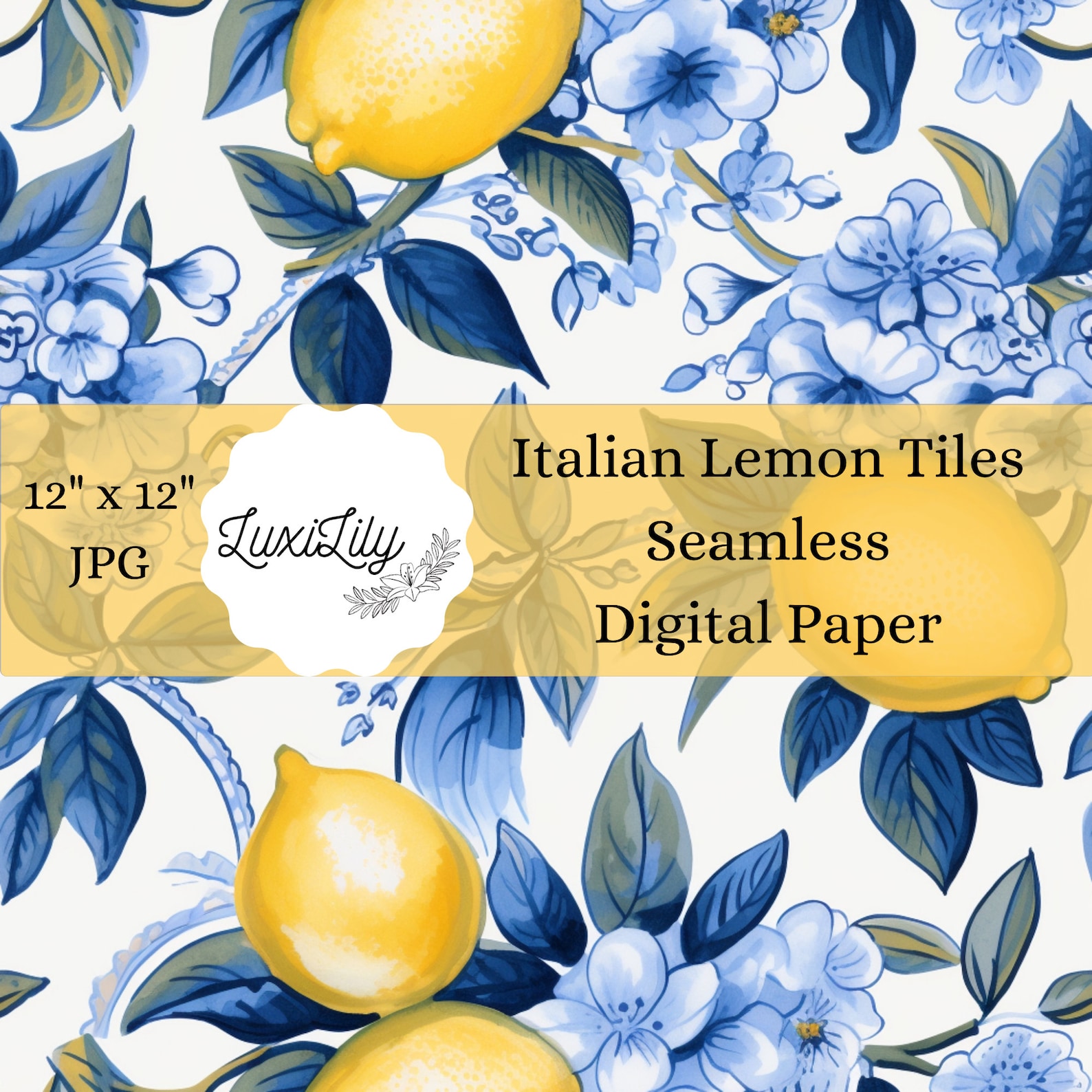 Italian Lemons Floral Digital Paper Seamless Floral Lemon Tile Pattern ...