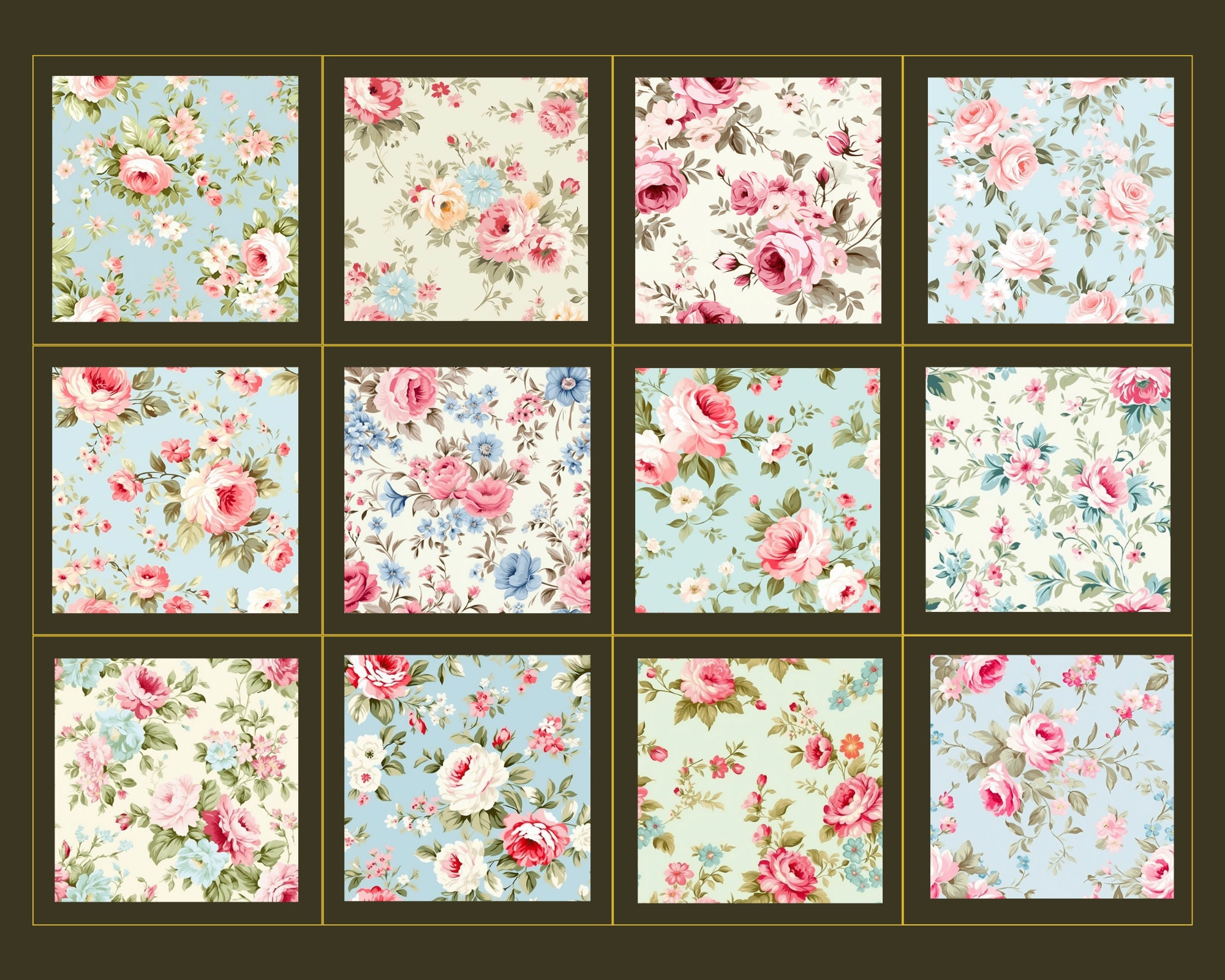 Shabby Chic Floral Digital Paper: Seamless Vintage Rose Patterns ...
