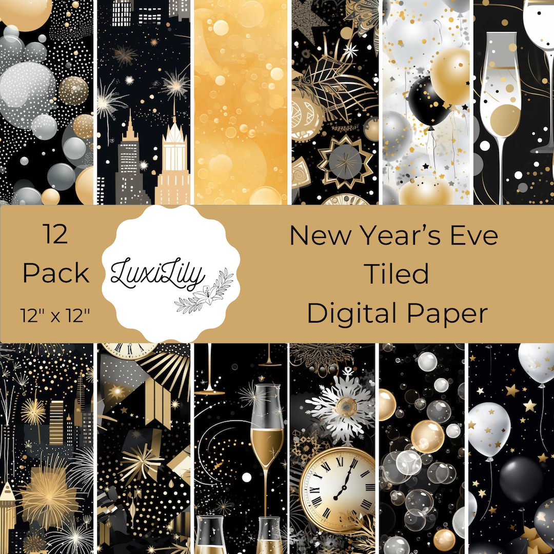 Seamless New Years Eve Paper Pack, Festive Gold Seamless Patterns ...